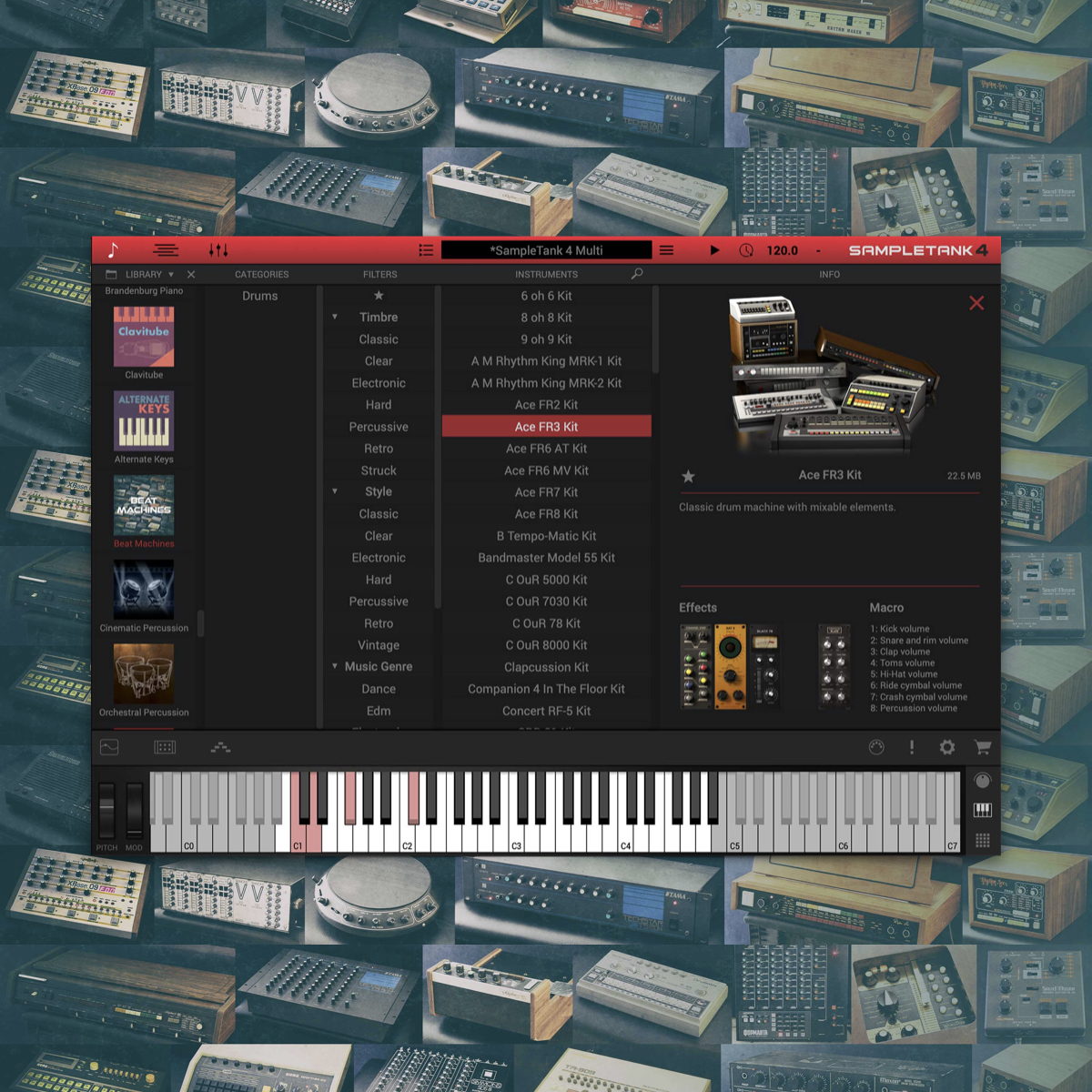 IK Multimedia Beat Machines, 100 cajas de ritmo analógicas para SampleTank 4 | Hispasonic
